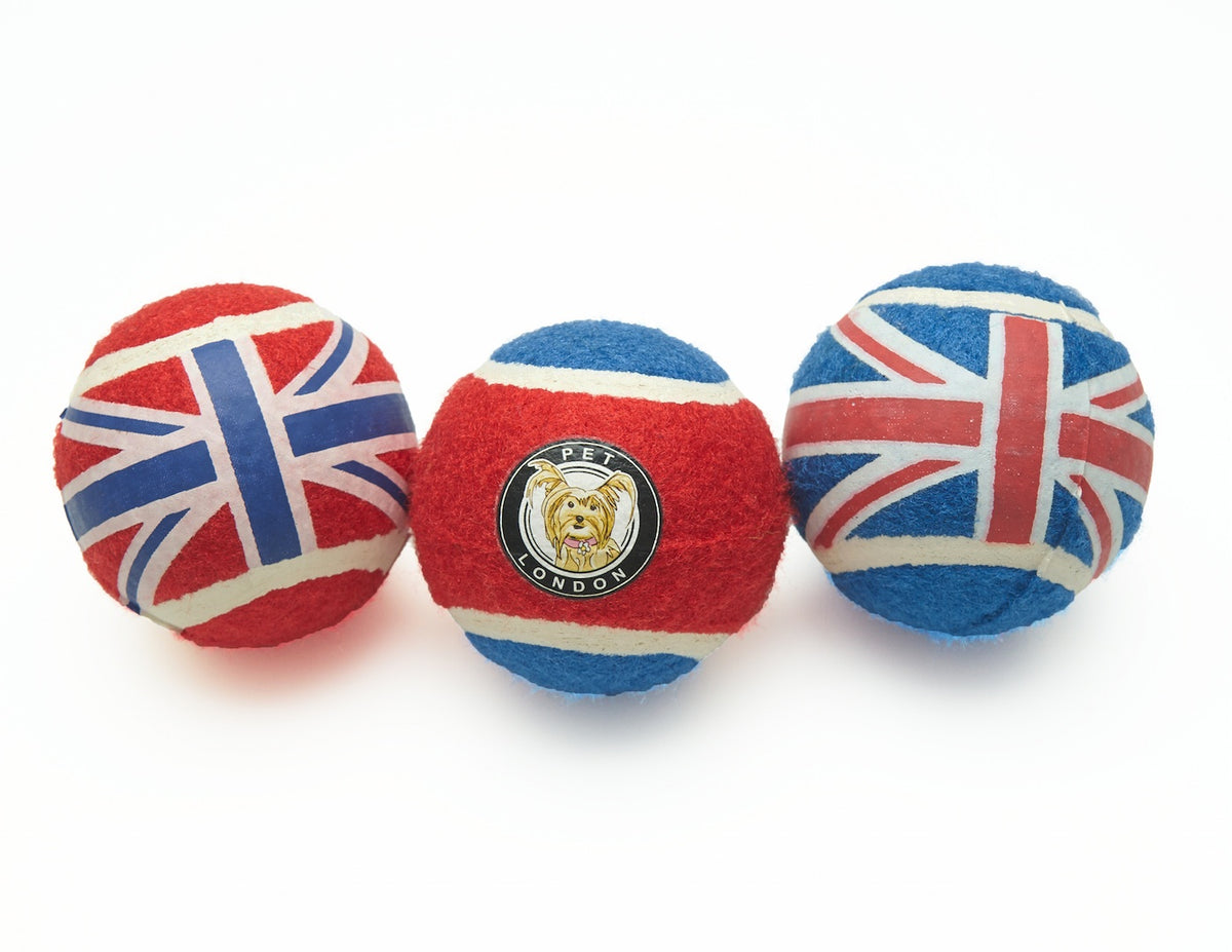 British Dog Tennis Balls-Union Jack English Flag Design-Squeaky Fun ...